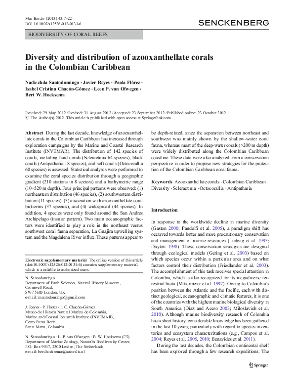 (PDF) Diversity and distribution of azooxanthellate corals in the ... (PDF) Diversity and distribution of azooxanthellate corals in the ...