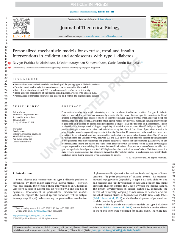 (PDF) Personalized mechanistic models for exercise, meal and insulin ...