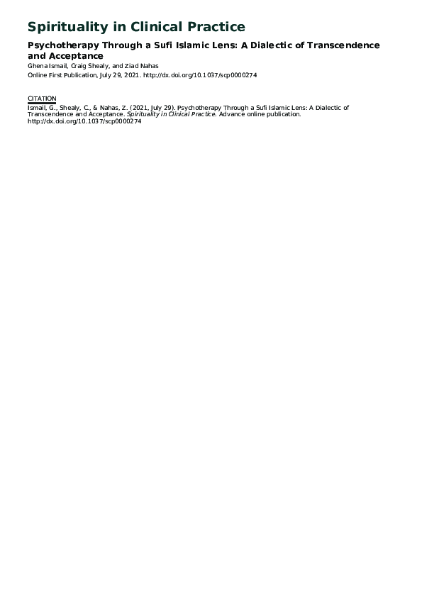 (PDF) Psychotherapy Through a Sufi Islamic Lens: A Dialectic of ...