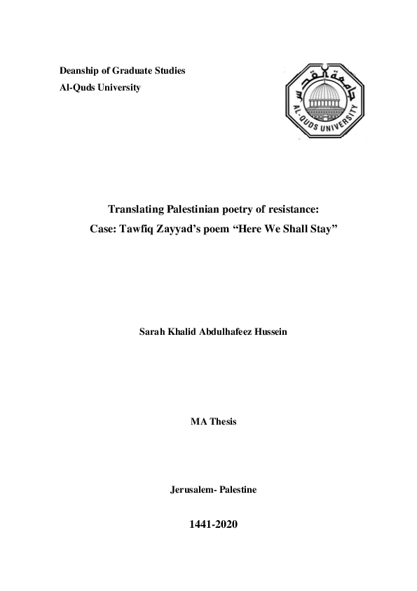 (PDF) Translating Palestinian poetry of resistance:Case: Tawfiq Zayyad ...