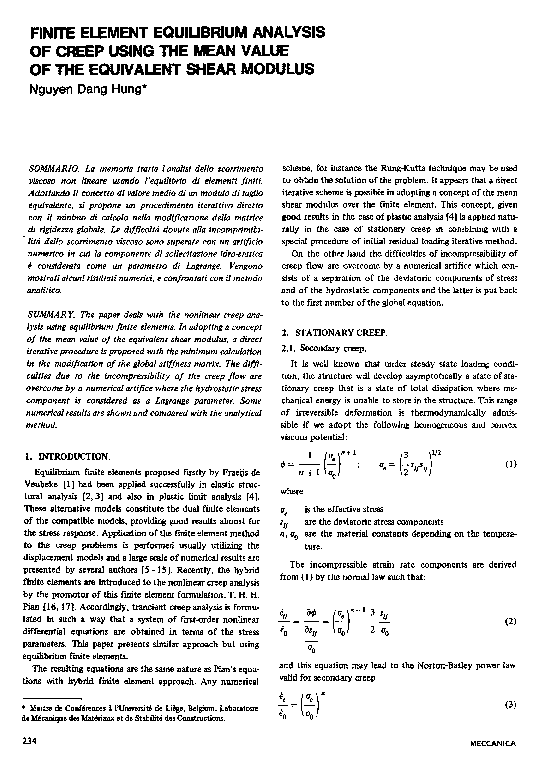 (PDF) Finite element equilibrium analysis of creep using the mean value of the equivalent shear ...