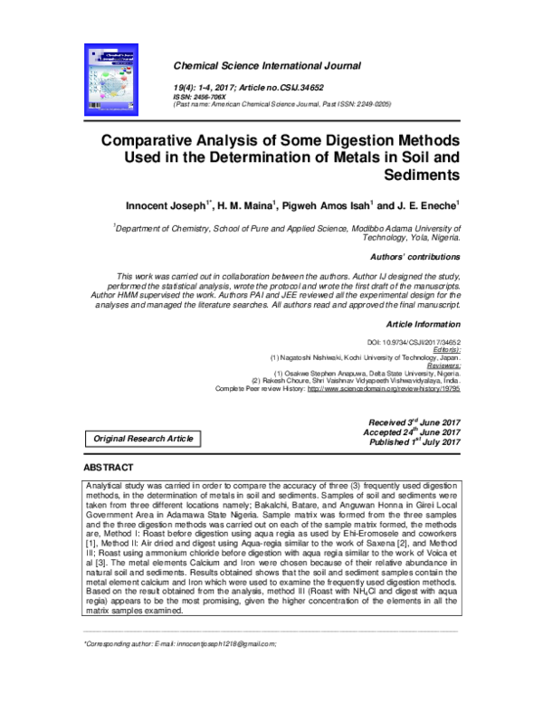 (PDF) Comparative Analysis of Some Digestion Methods Used in the ...