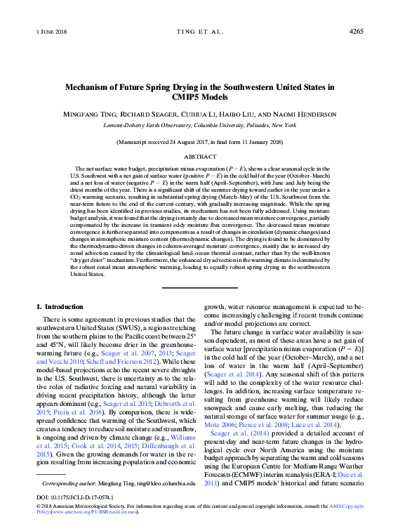 (PDF) Mechanism of Future Spring Drying in the Southwestern United ...