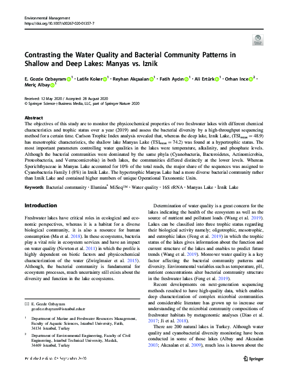 (PDF) Contrasting the Water Quality and Bacterial Community Patterns in ...