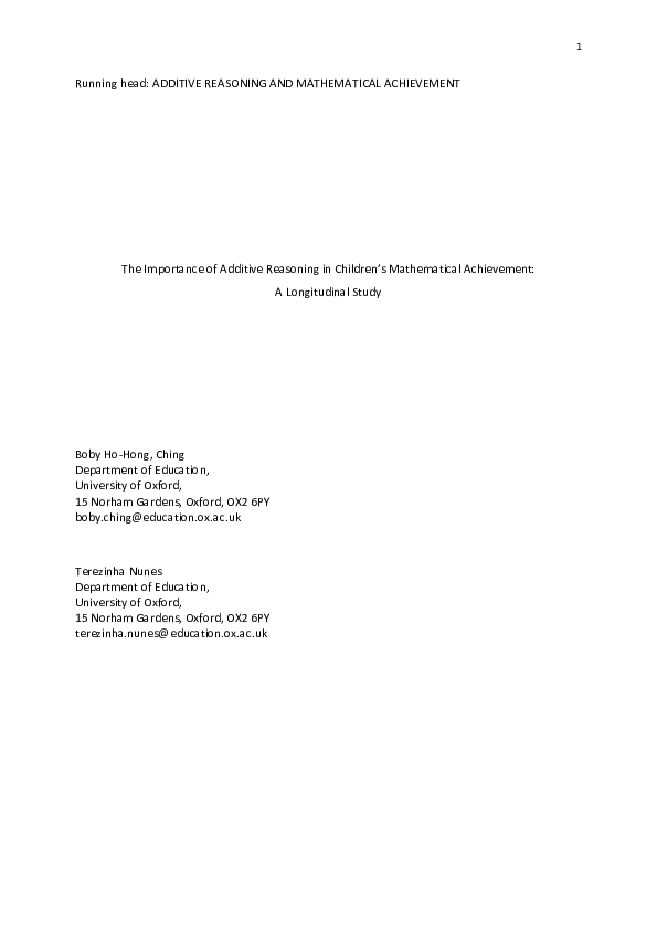 (PDF) The importance of additive reasoning in children’s mathematical ...