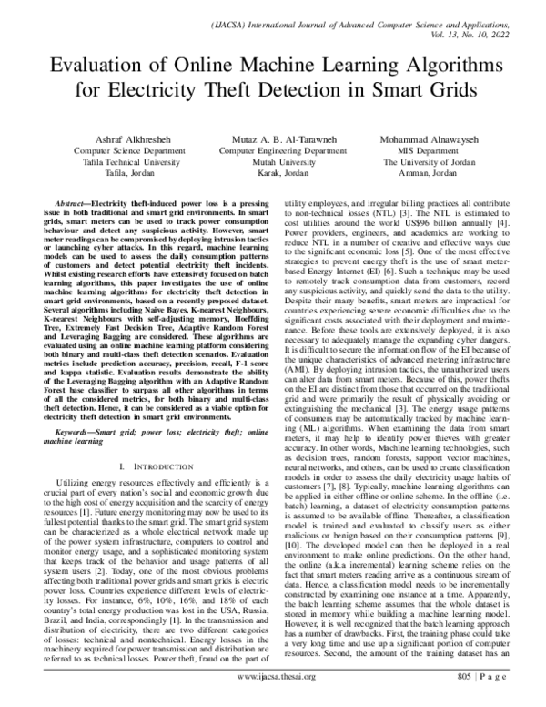 Pdf Evaluation Of Online Machine Learning Algorithms For Electricity Theft Detection In Smart