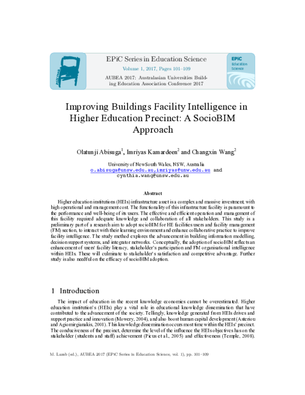 (PDF) Improving Buildings Facility Intelligence in Higher Education ...