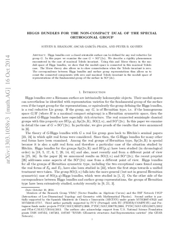 (PDF) Higgs bundles for the non-compact dual of the special orthogonal ...