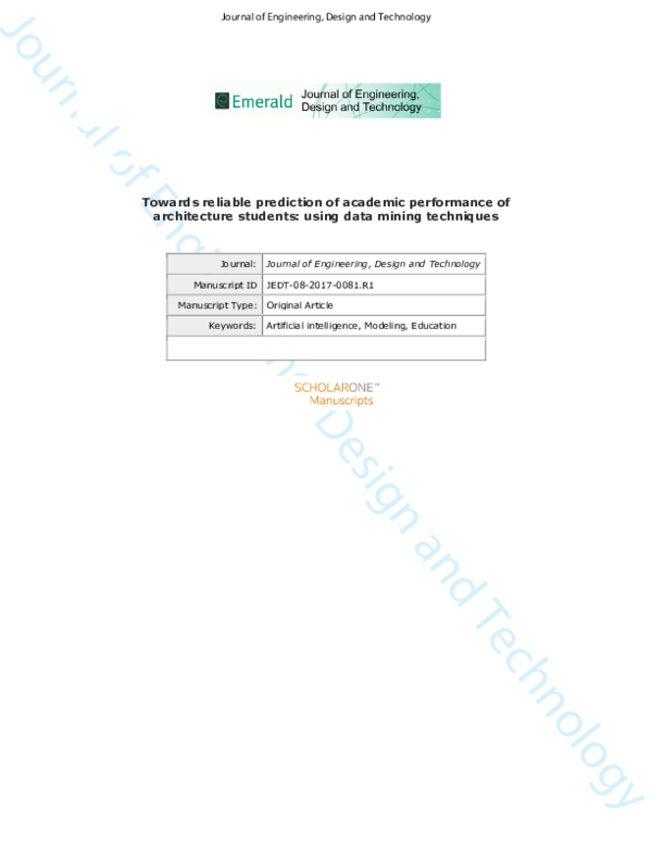 (PDF) Towards reliable prediction of academic performance of architecture students using data ...