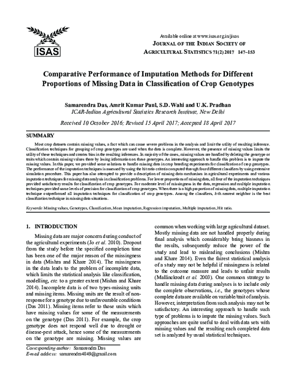 (PDF) Comparative Performance of Imputation Methods for Different Proportions of Missing Data in ...