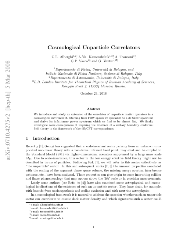 (PDF) Cosmological unparticle correlators