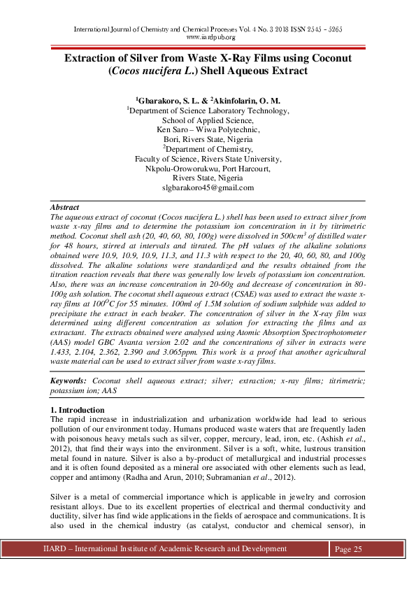 (PDF) EXTRACTION OF SILVER FROM WASTE IJCCP