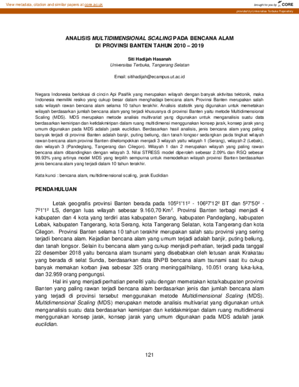 (PDF) Analisis Multidimensional Scaling pada Bencana Alam di Provinsi Banten Tahun 2010-2019