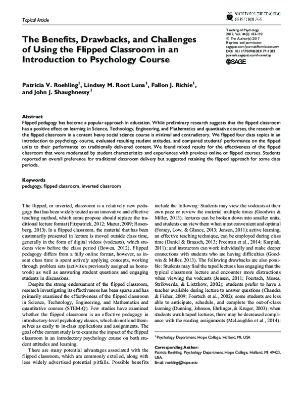 (PDF) The Benefits, Drawbacks, and Challenges of Using the Flipped ...