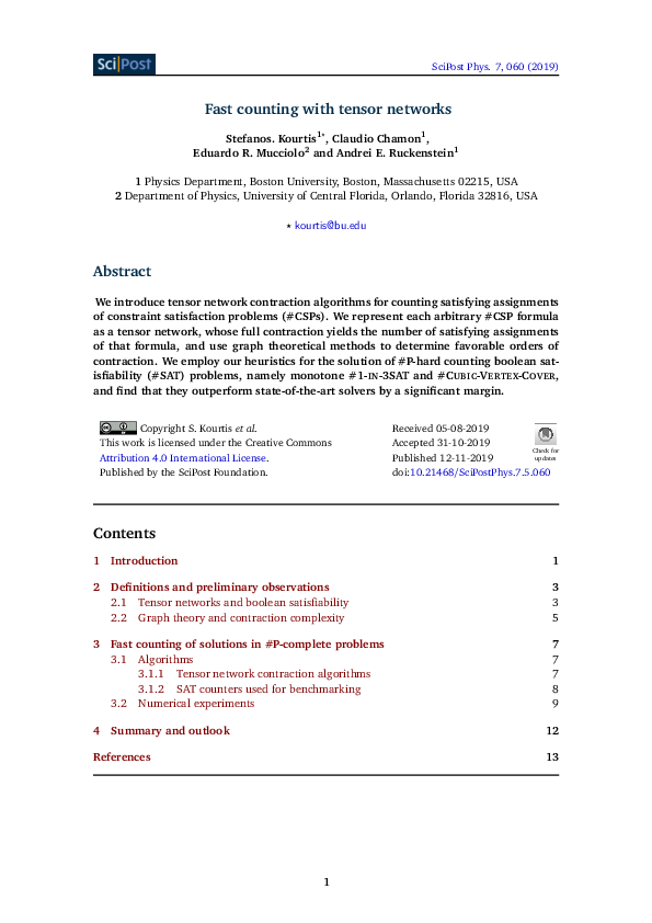 (PDF) Fast counting with tensor networks