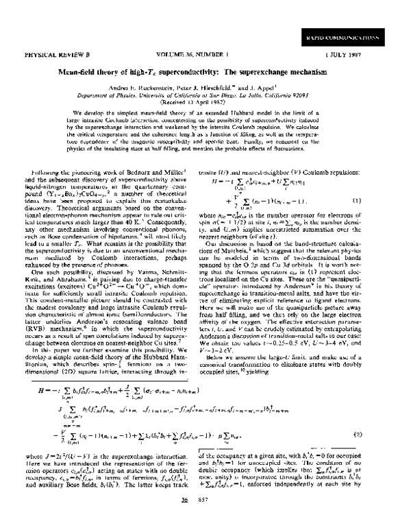 (PDF) Mean-field theory of high-Tcsuperconductivity: The superexchange mechanism