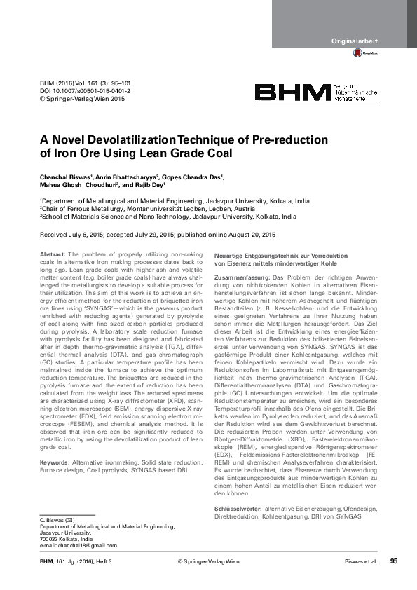(PDF) A Novel Devolatilization Technique of Pre-reduction of Iron Ore ...