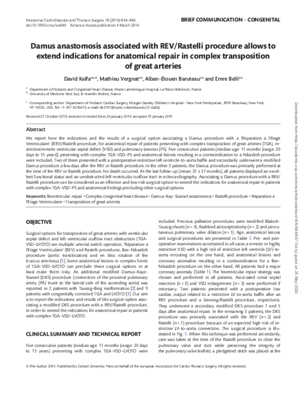 (PDF) Rastelli Procedure for Repair of Transposition of the Great ...