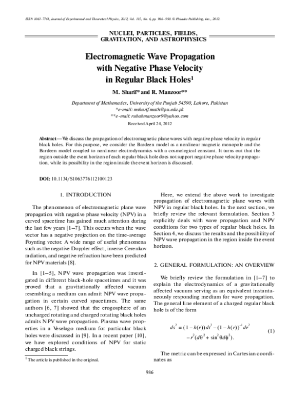 (PDF) Electromagnetic wave propagation with negative phase velocity in ...