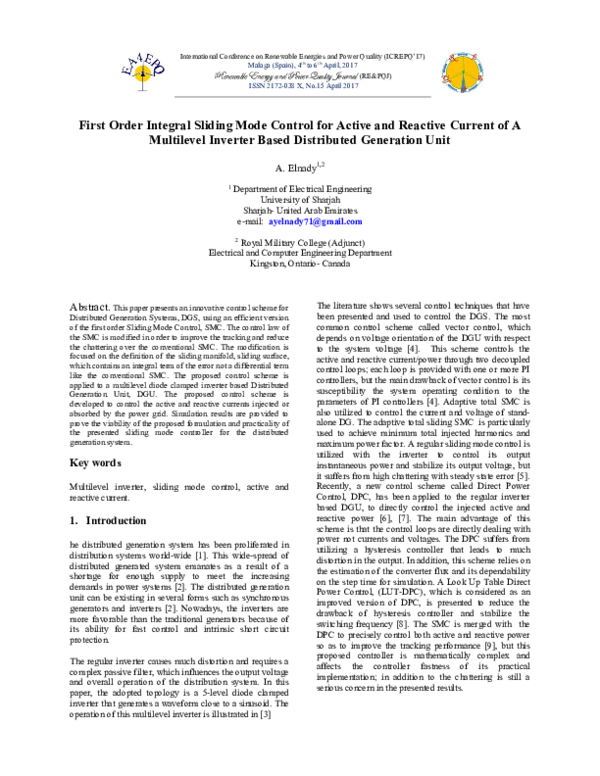 Pdf First Order Integral Sliding Mode Control For Active And Reactive