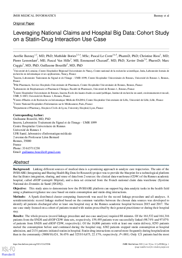 (PDF) Leveraging national claim and hospital big data integration: a ...