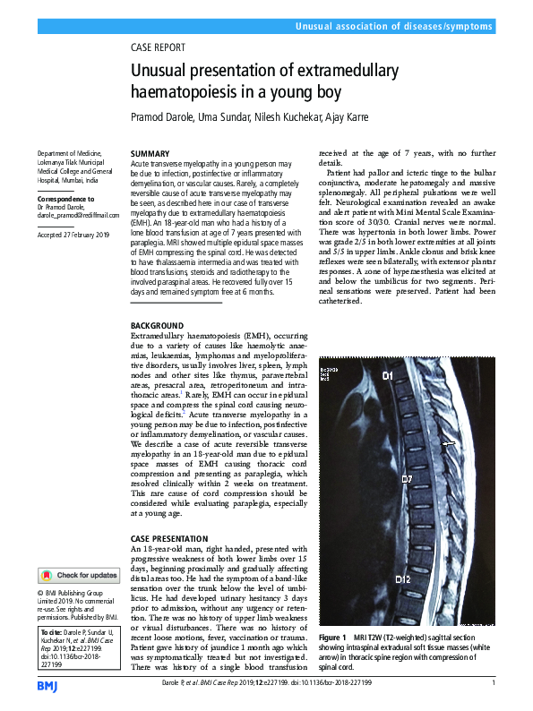 (PDF) Unusual presentation of extramedullary haematopoiesis in a young boy