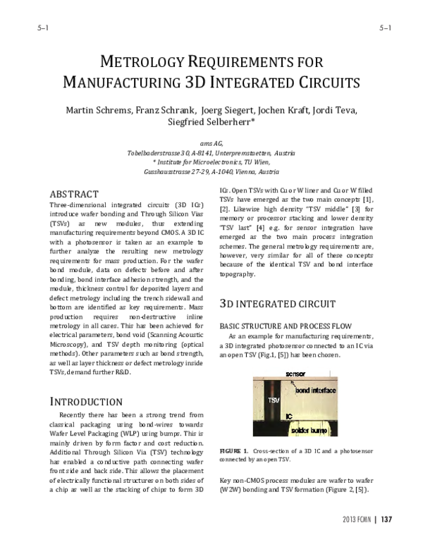 (PDF) Metrology Requirements for Manufacturing 3D Integrated Circuits