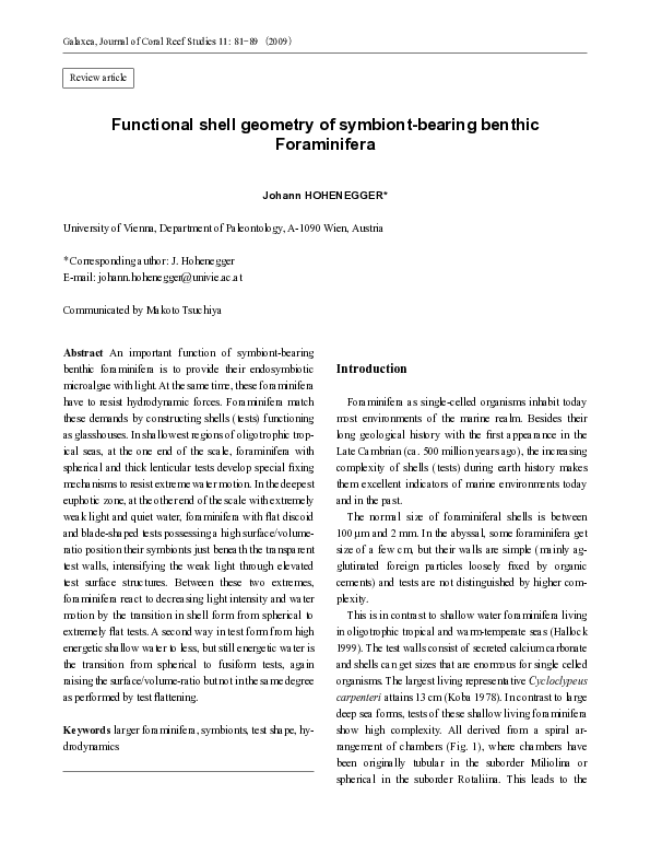 (PDF) Functional shell geometry of symbiont-bearing benthic Foraminifera