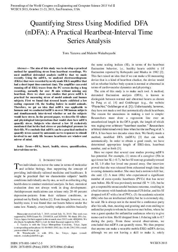 (PDF) Quantifying Stress Using Modified DFA ( m DFA ) : A Practical Heartbeat-Interval Time ...