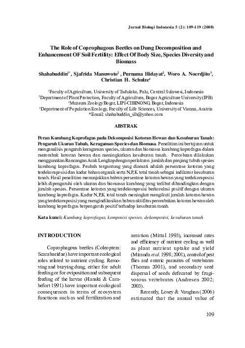 (PDF) The Role of Coprophagous Beetles on Dung Decomposition and ...