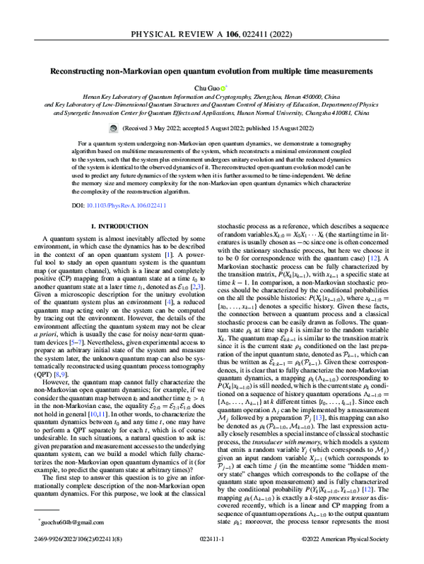 Pdf Reconstructing Non Markovian Open Quantum Evolution From Multiple