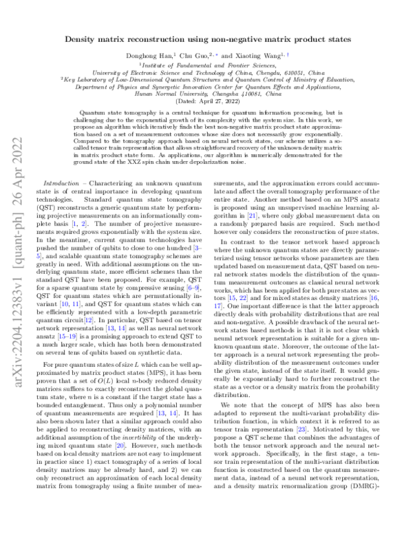 (PDF) Density matrix reconstruction using non-negative matrix product ...
