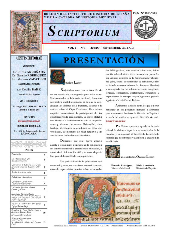 (PDF) Scriptorium, Nº 1, 2011 (número completo)