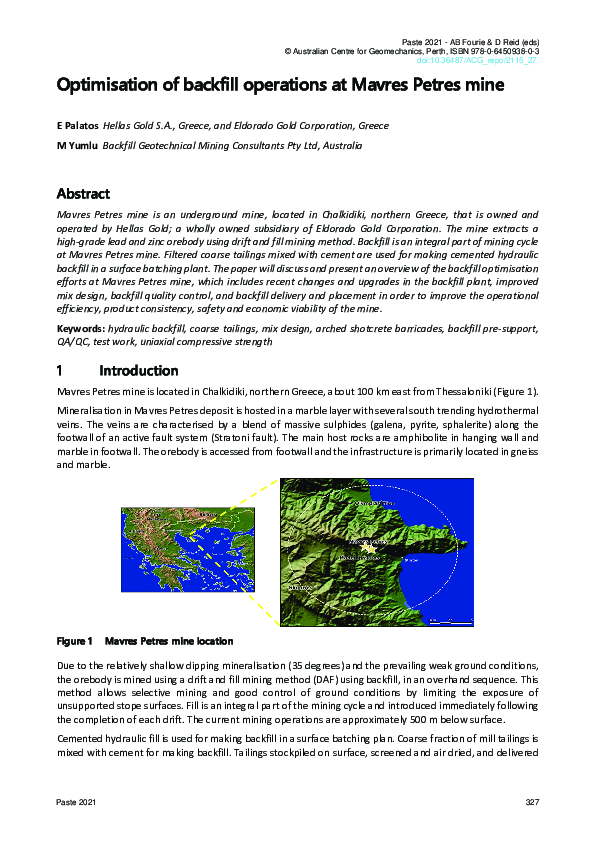 (PDF) Optimisation of backfill operations at Mavres Petres mine