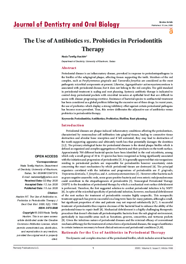 (PDF) The Use of Antibiotics vs. Probiotics in Periodontitis Therapy