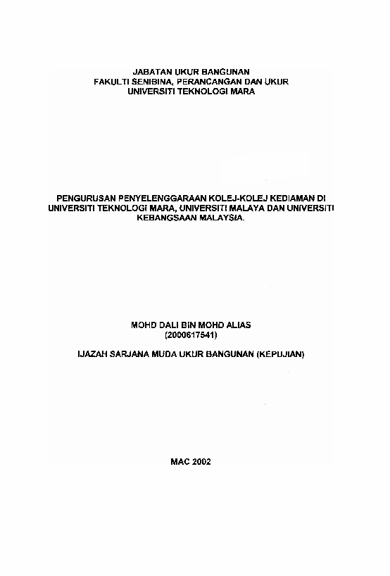 (PDF) Pengurusan penyelenggaraan kolej-kolej kediaman dl Universiti ...