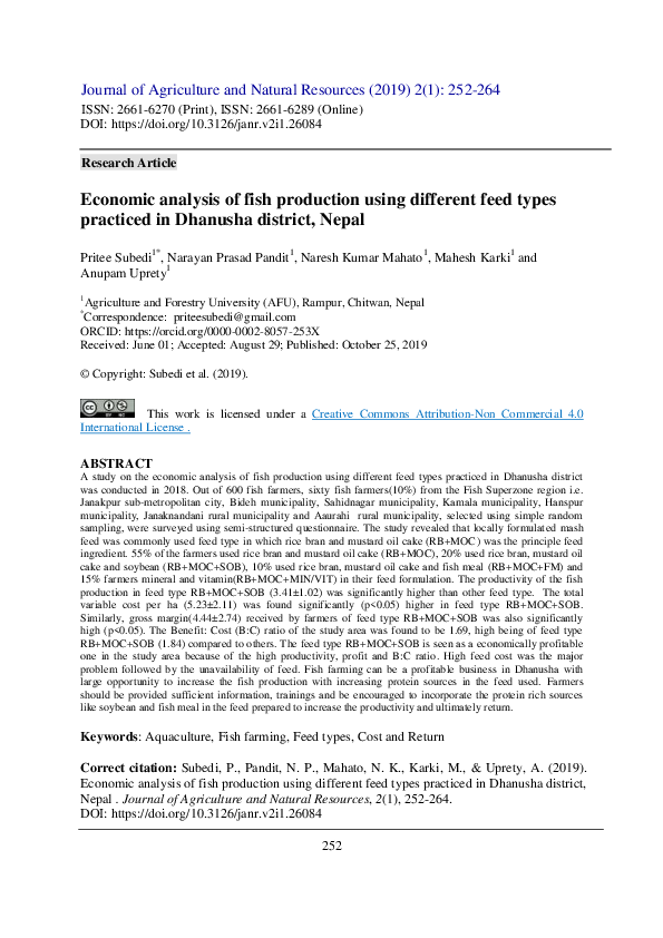 (PDF) Economic analysis of fish production using different feed types ...