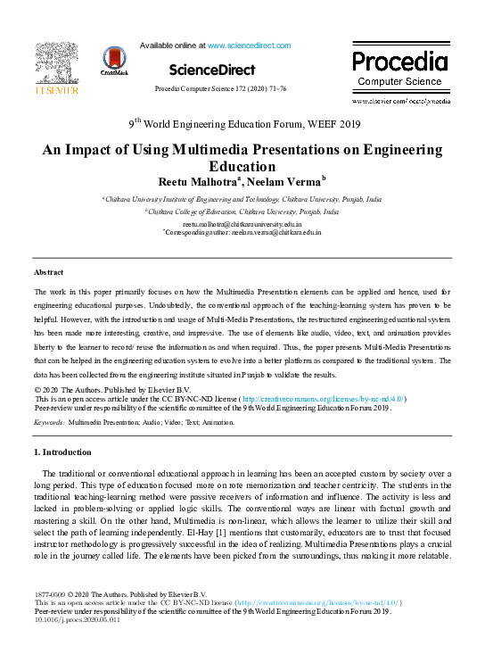 (PDF) An Impact of Using Multimedia Presentations on Engineering Education