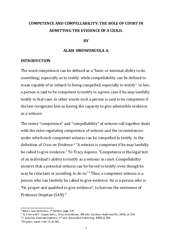 (DOC) COMPETENCE AND COMPELLABILITY: THE ROLE OF COURT IN ADMITTING THE ...