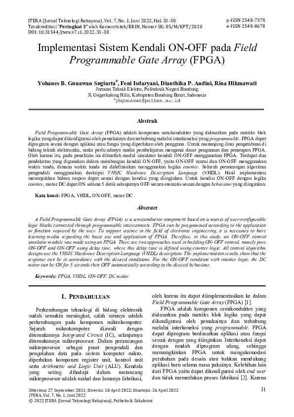(PDF) Implementasi Sistem Kendali ON-OFF pada Field Programmable Gate Array (FPGA)