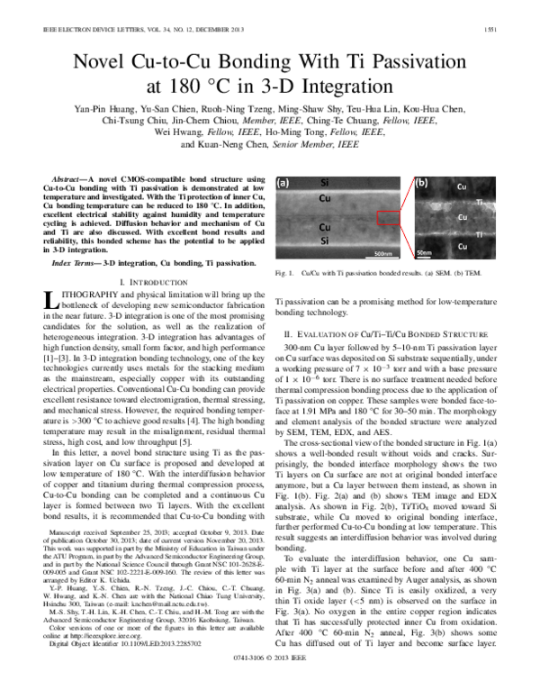 (PDF) Novel Cu-to-Cu Bonding With Ti Passivation at 180$^{\circ}{\rm C ...