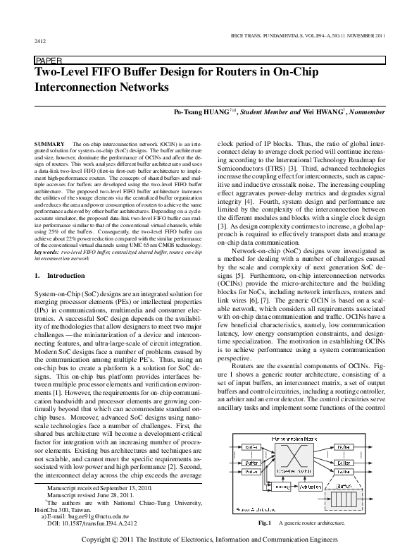 (PDF) Two-Level FIFO Buffer Design for Routers in On-Chip Interconnection Networks