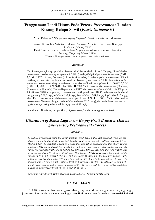 (PDF) Penggunaan Lindi Hitam Pada Proses Pretreatment Tandan Kosong ...