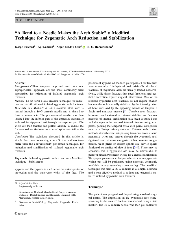 (PDF) “A Bend to a Needle Makes the Arch Stable” a Modified Technique ...