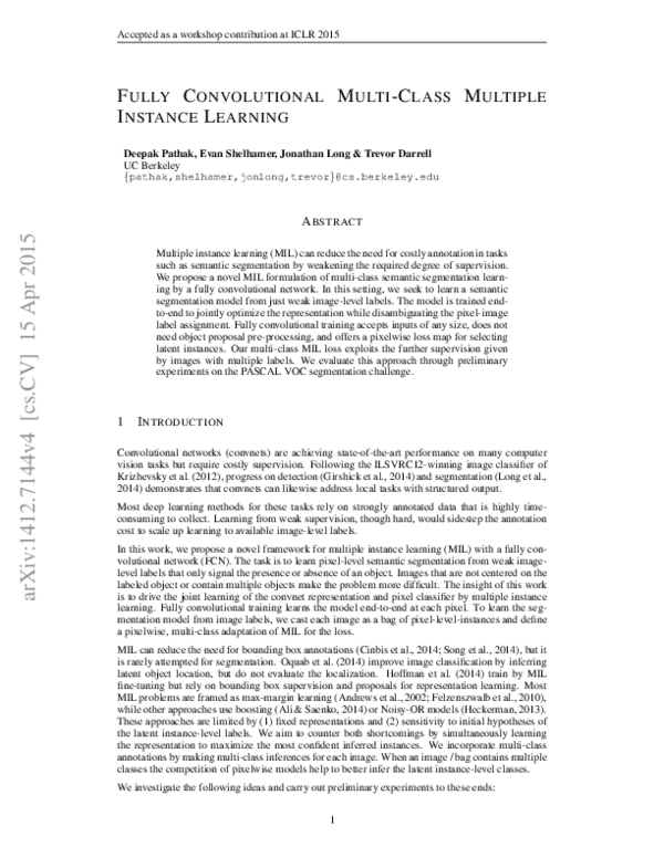 (PDF) Fully Convolutional Multi-Class Multiple Instance Learning (PDF) Fully Convolutional Multi-Class Multiple Instance Learning