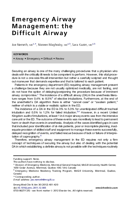 (PDF) Emergency Airway Management: the Difficult Airway