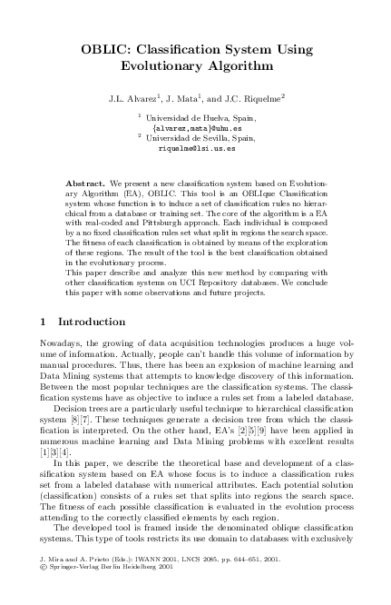 (PDF) OBLIC: Classification system using evolutionary algorithm