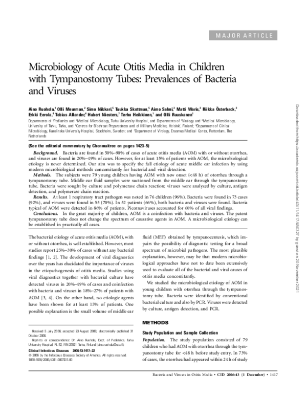 (PDF) Microbiology of Acute Otitis Media in Children with Tympanostomy ...