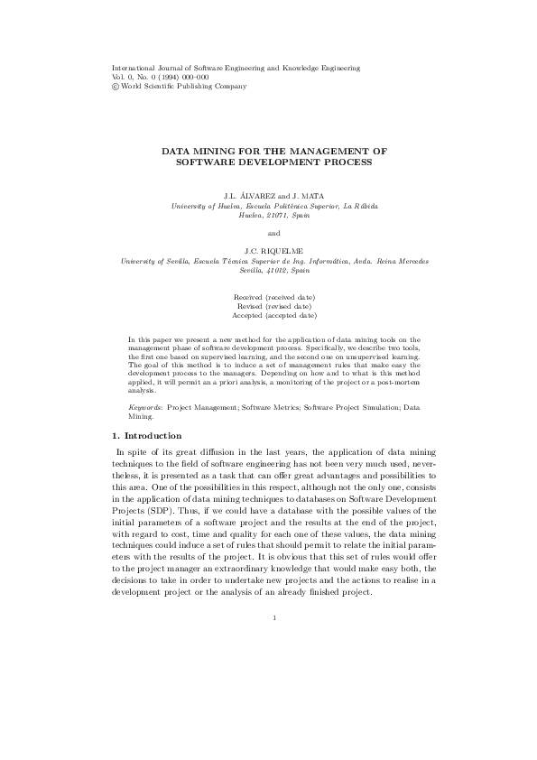 (PDF) Data Mining for the Management of Software Development Process