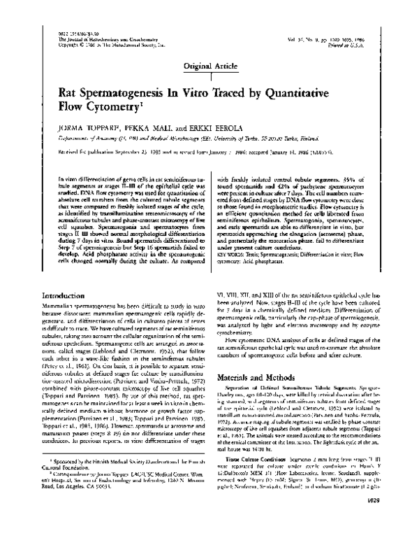 Pdf Rat Spermatogenesis In Vitro Traced By Quantitative Flow Cytometry
